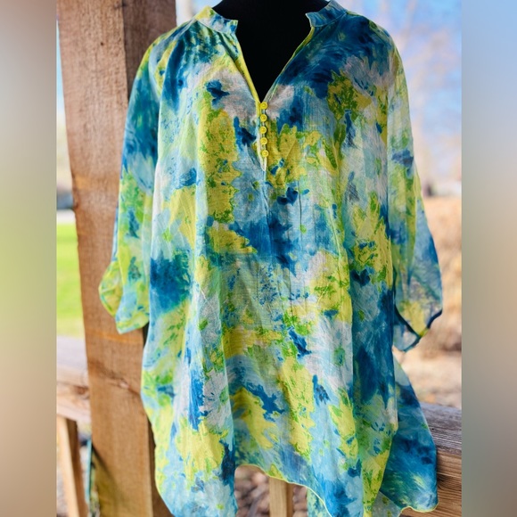 grand & greene | Tops | Grand Greene Blue Chartreuse Watercolor ...